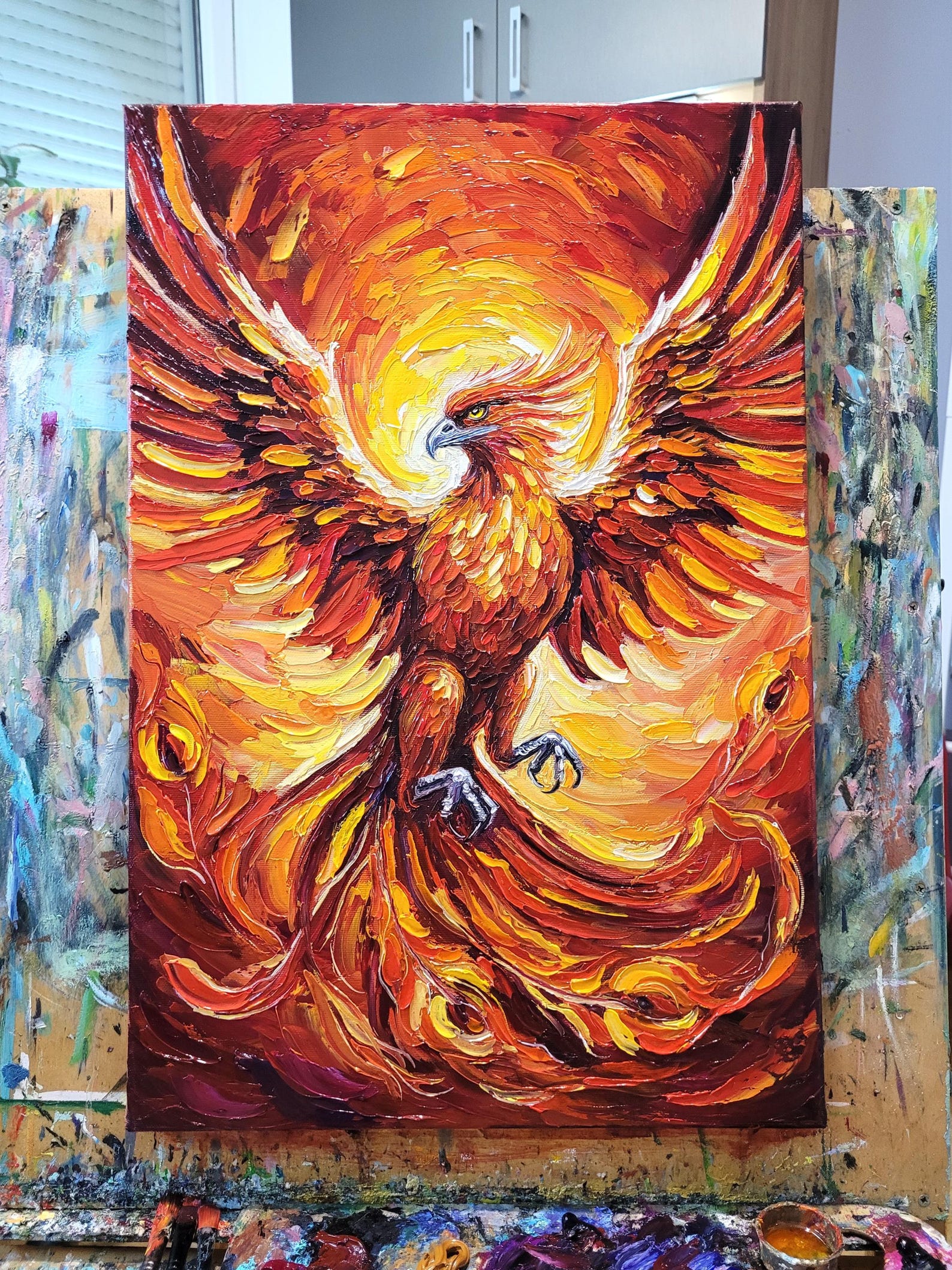 Phoenix Oil Painting Canvas Original Art Spiritual Fire Bird Animal Art ...