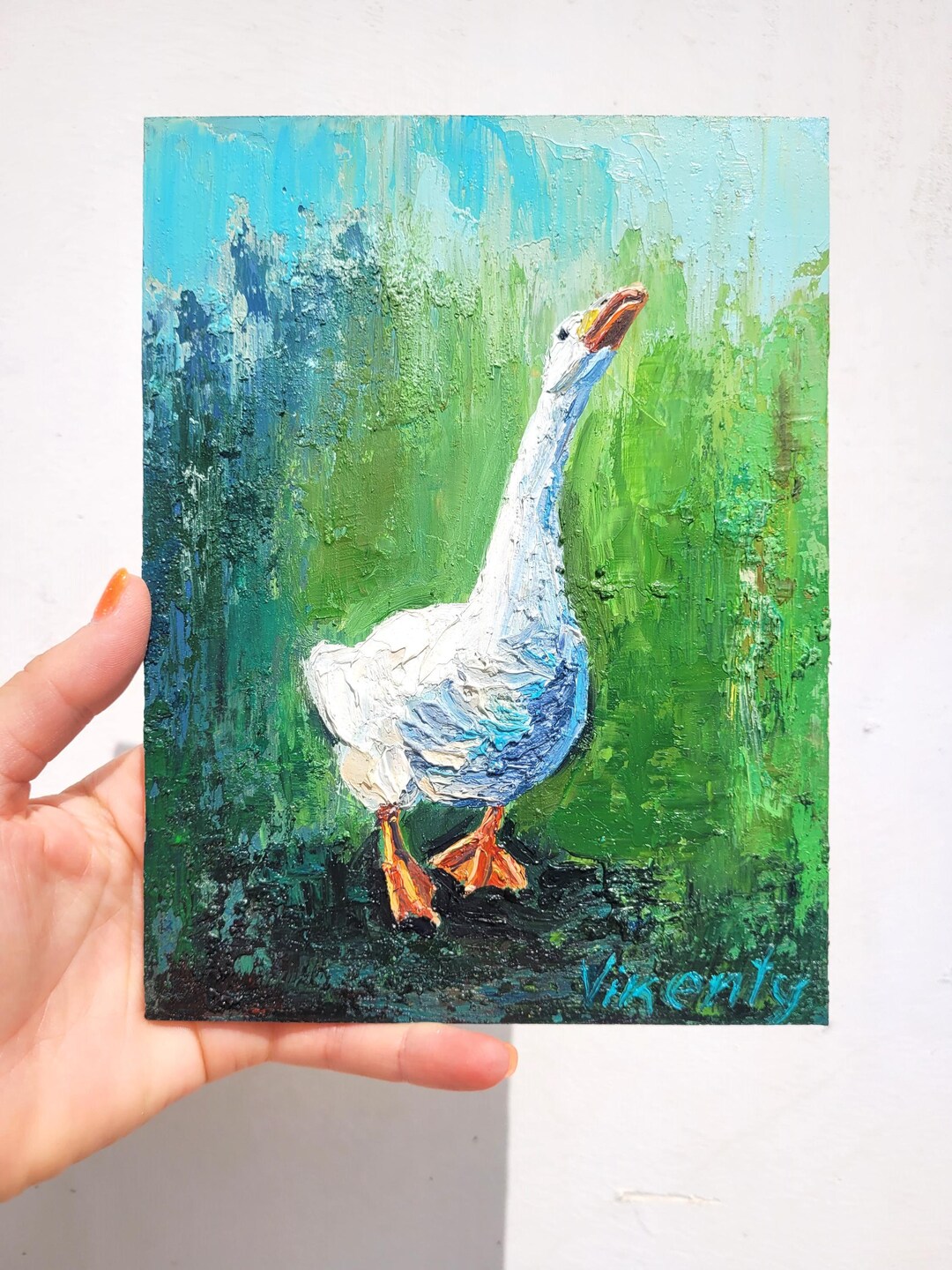 Goose Painting Duck Original Art Impasto Oil Painting 6x8 Geese Artwork ...