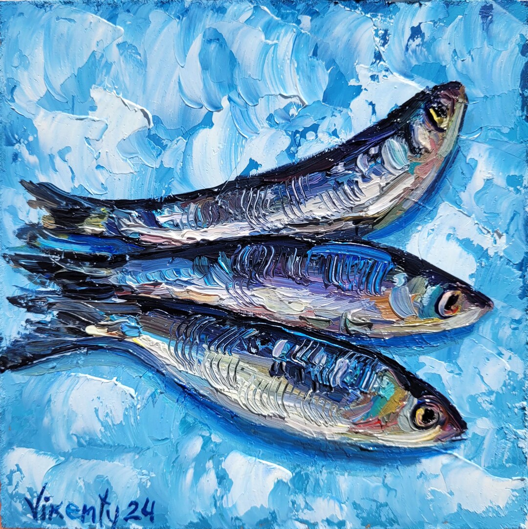 Sardine Painting Fish Painting Original Impasto Oil Painting Lemon ...