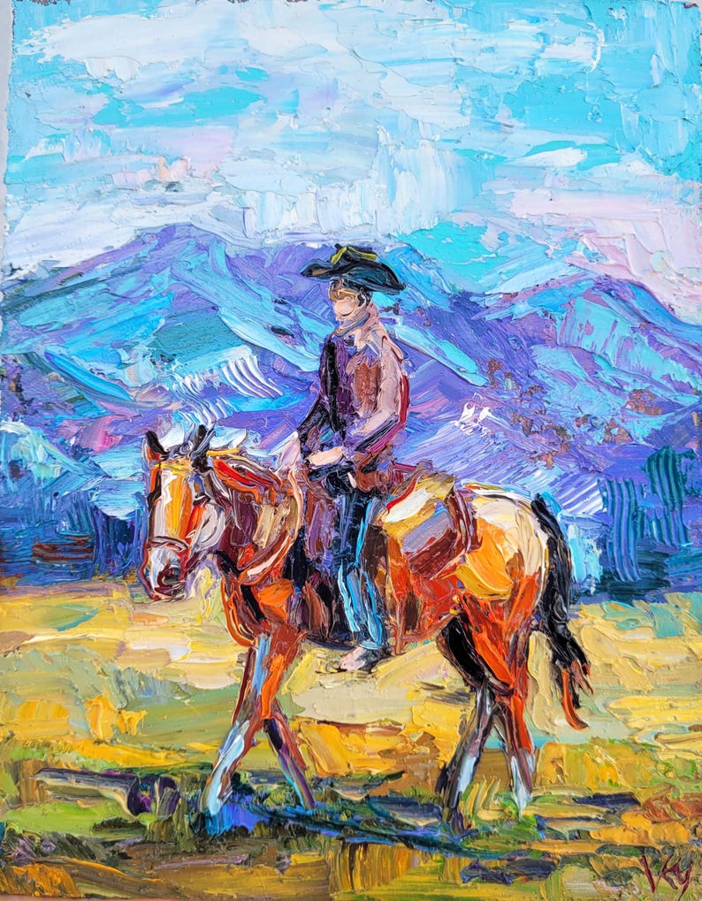 Texas Cowboy Horse Original Oil Painting Impasto 7x9 Western Country ...