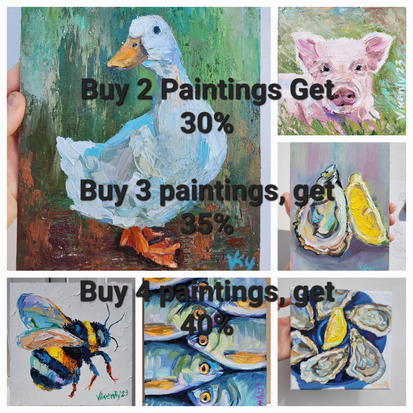 Friendship Duck Painting White Ducks Original Art Impasto Oil Painting ...