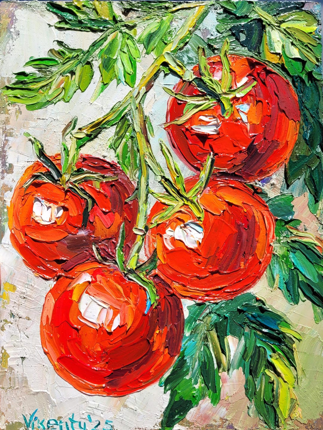 Tomato Oil Painting Original Art Impasto Farmhouse Kitchen Still Life ...