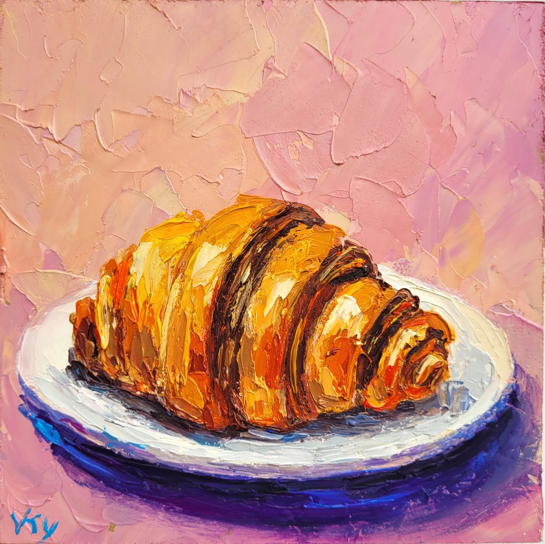 Croissant Painting Kitchen Wall Art Original Impasto Oil Painting ...