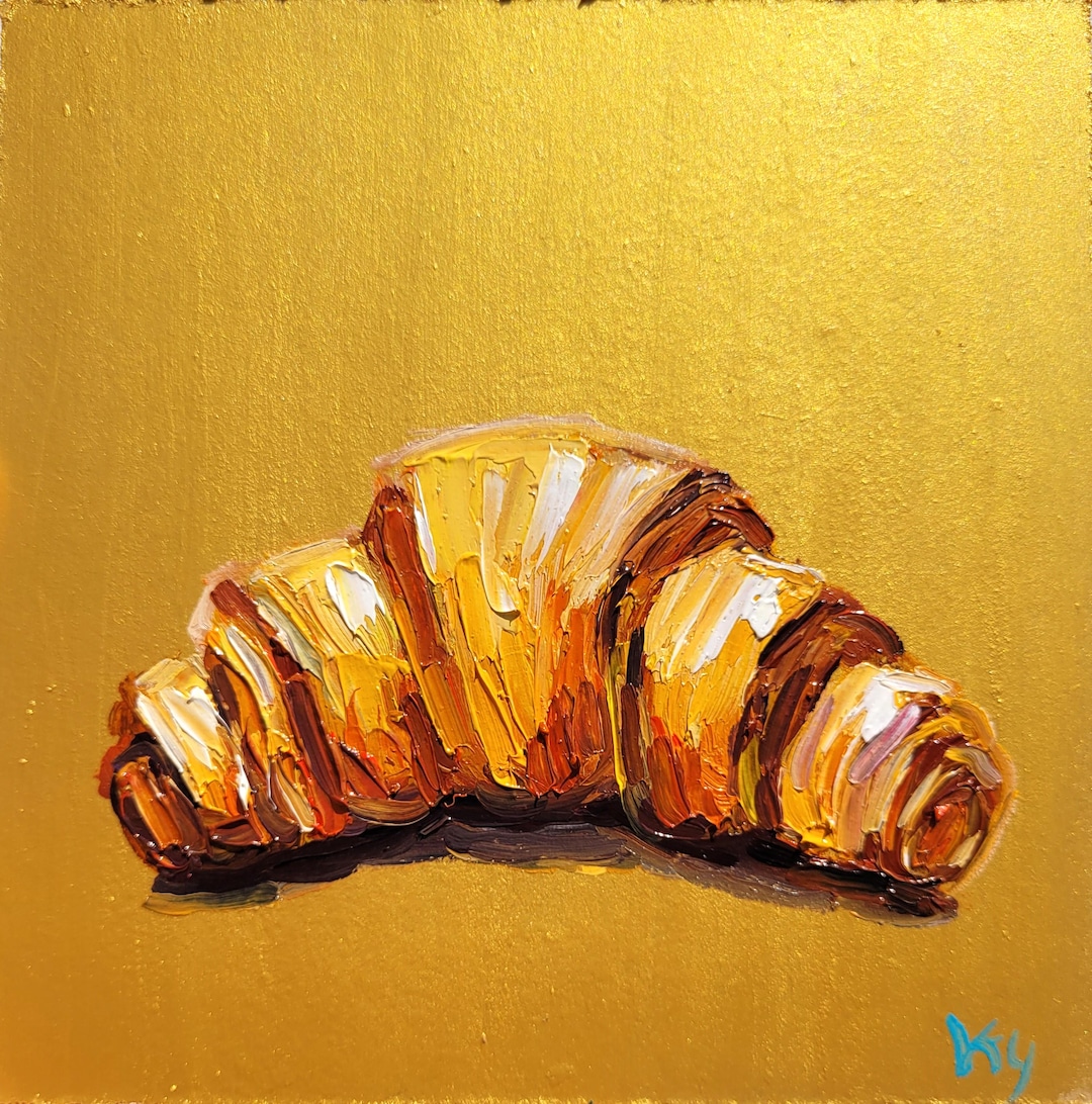 Croissant Painting Kitchen Wall Art Original Impasto Oil Painting 6x6 ...