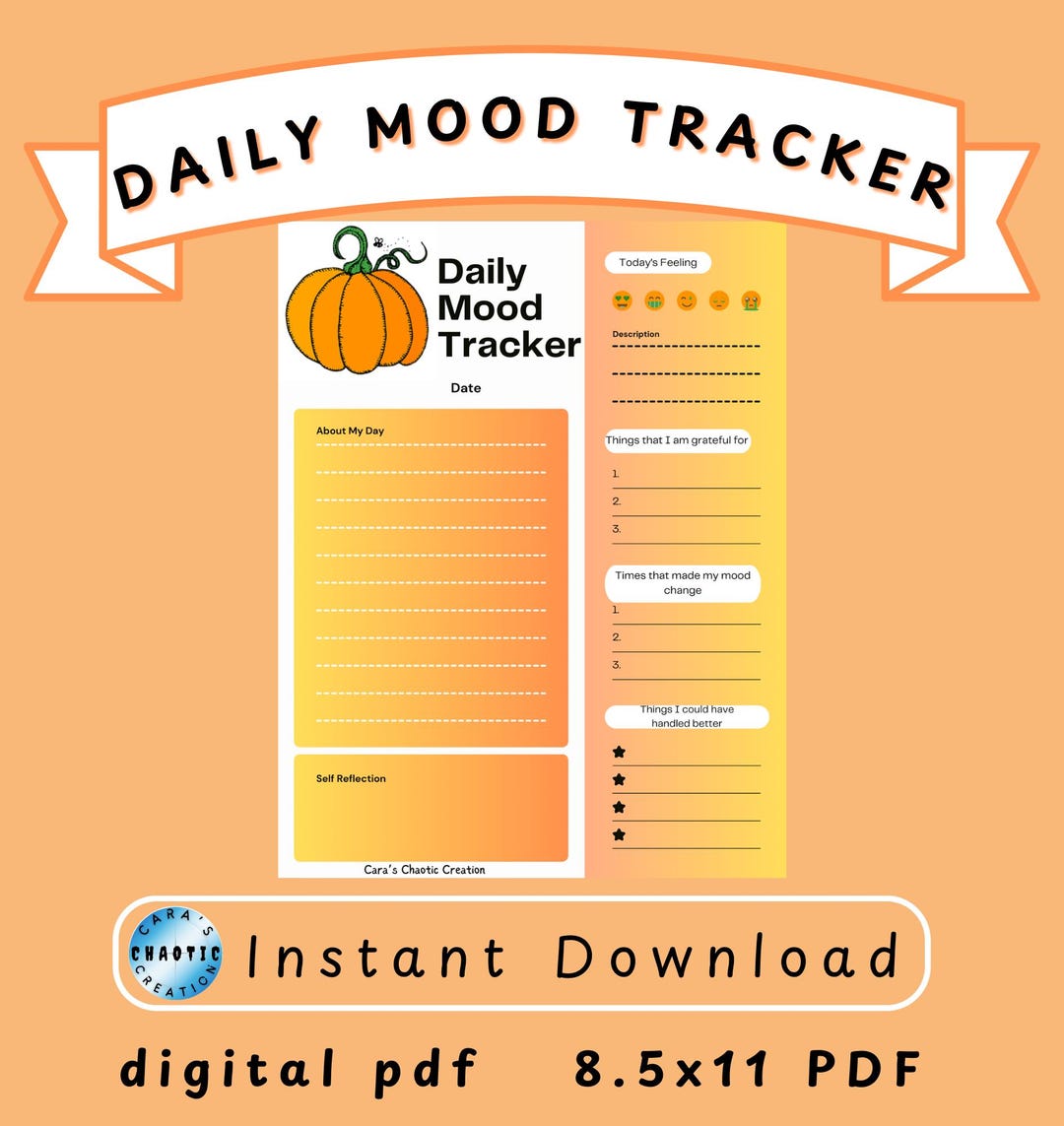 Pumpkin-themed Daily Mood Tracker | Printable Self-reflection Journal ...