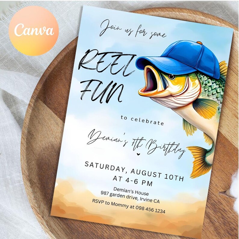 Editable Fishing Birthday Invitation, Fish Birthday Invitation, Reel in ...