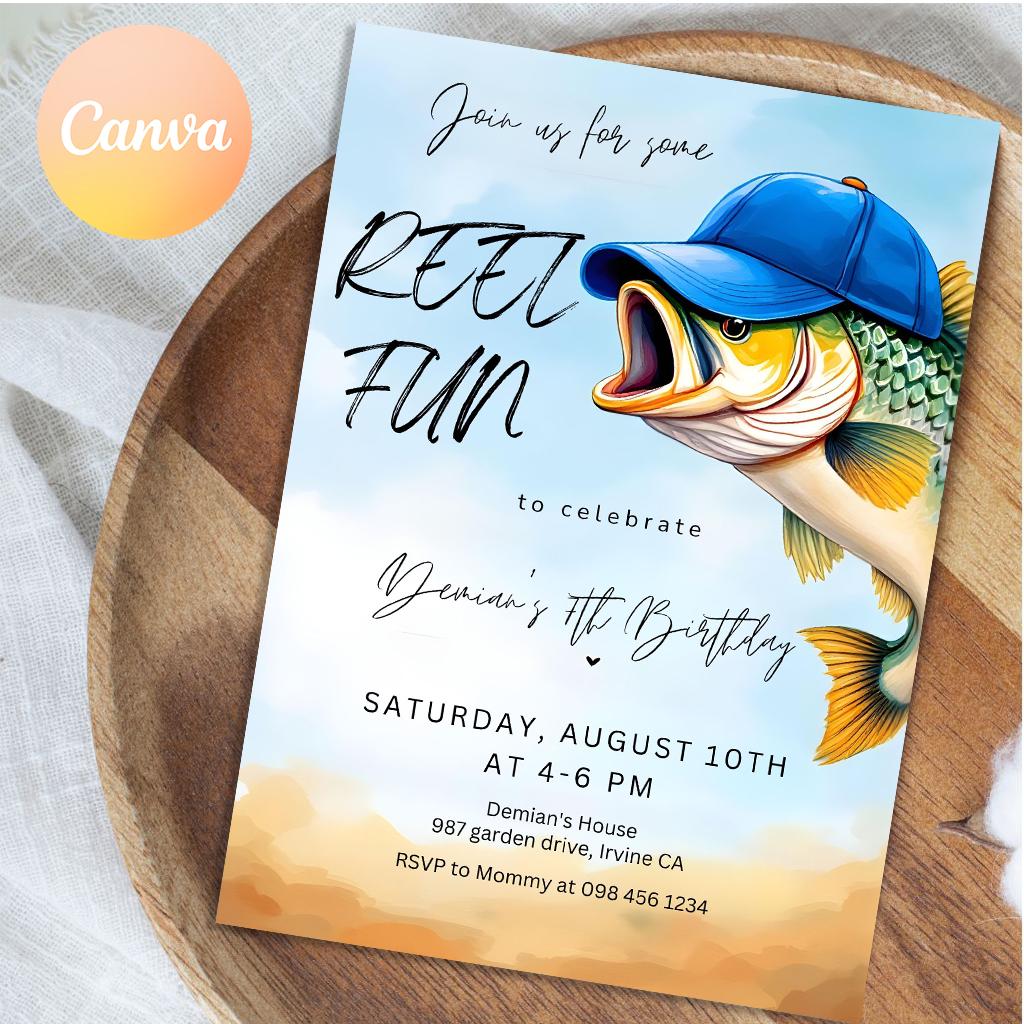 Editable Fishing Birthday Invitation, Fish Birthday Invitation, Reel in ...