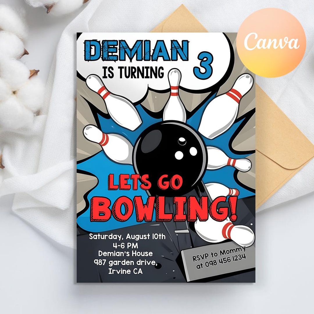 Bowling Birthday Party Invitation, Bowling Party Invitation, Bowling ...