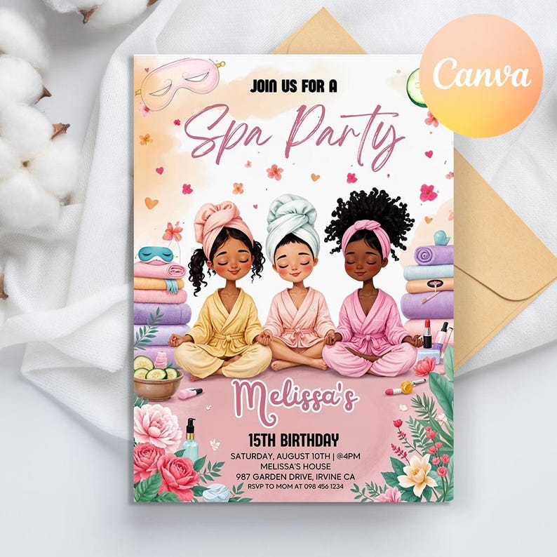 Spa Party Birthday Invitation, Sleepover Invitation, Pamper Glam Day ...