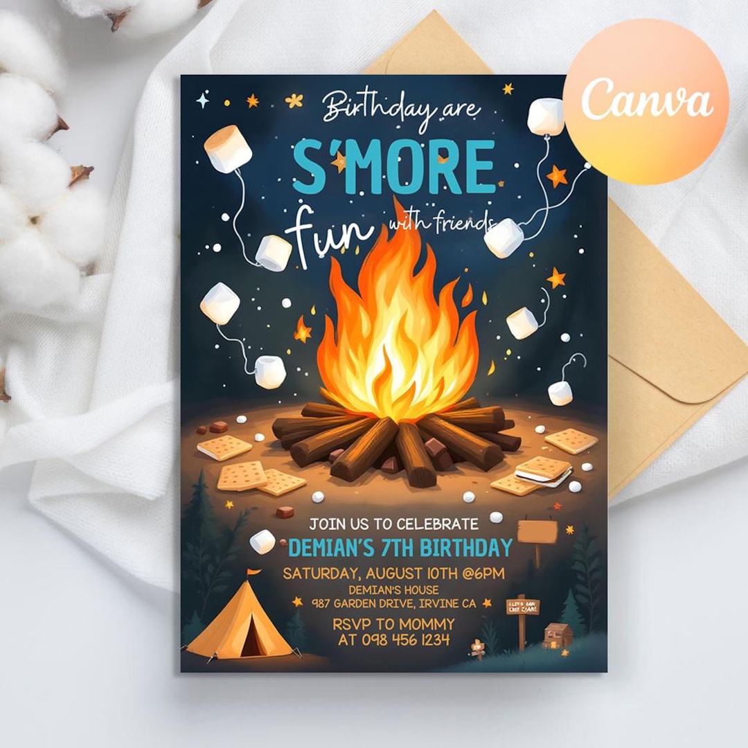 Smores Fun Birthday Invitation, Backyard Camping Invite, S'mores ...