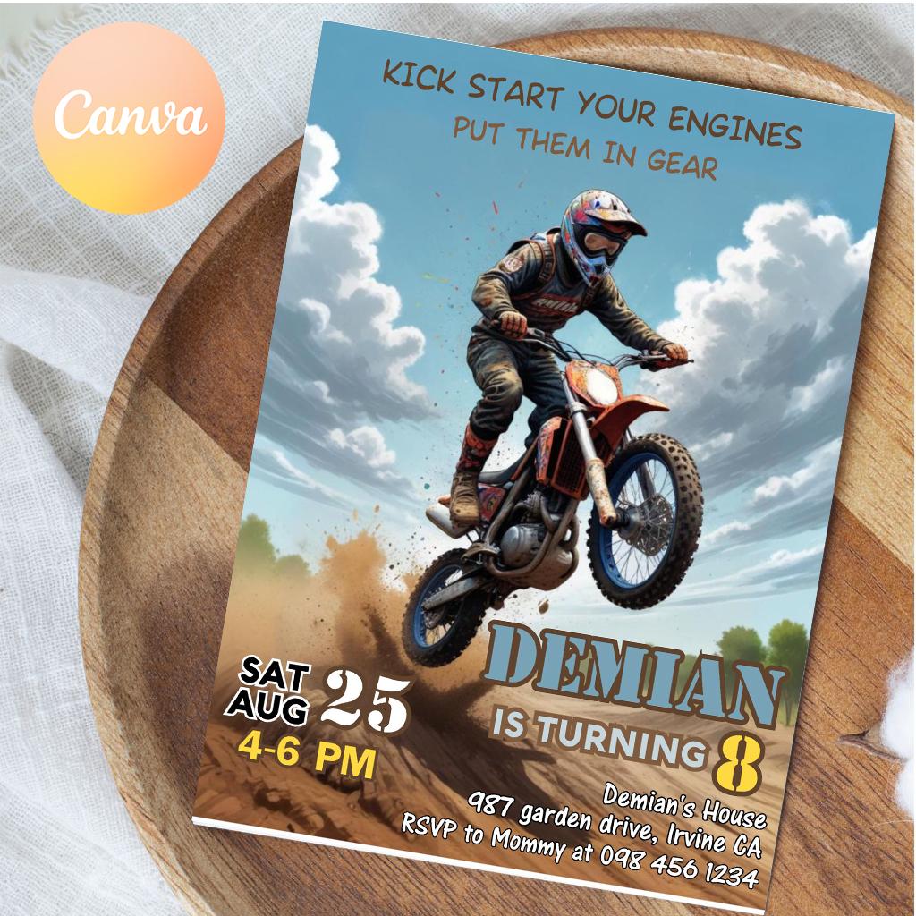 Dirt Bike Birthday Party Invitation, Motocross Birthday Invitation ...