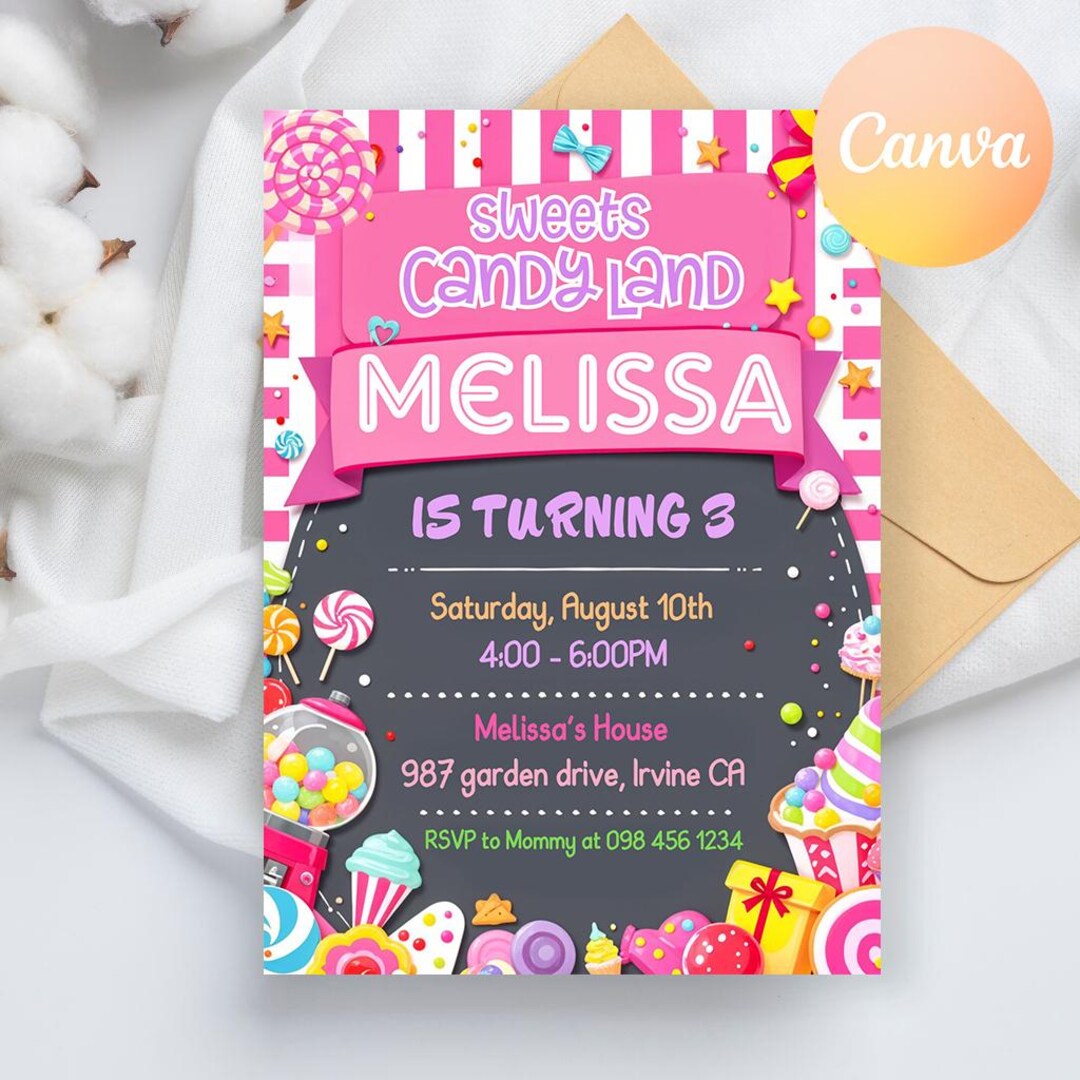 Candyland Birthday Party Invitation, Candy Birthday Invitation, Sweet ...