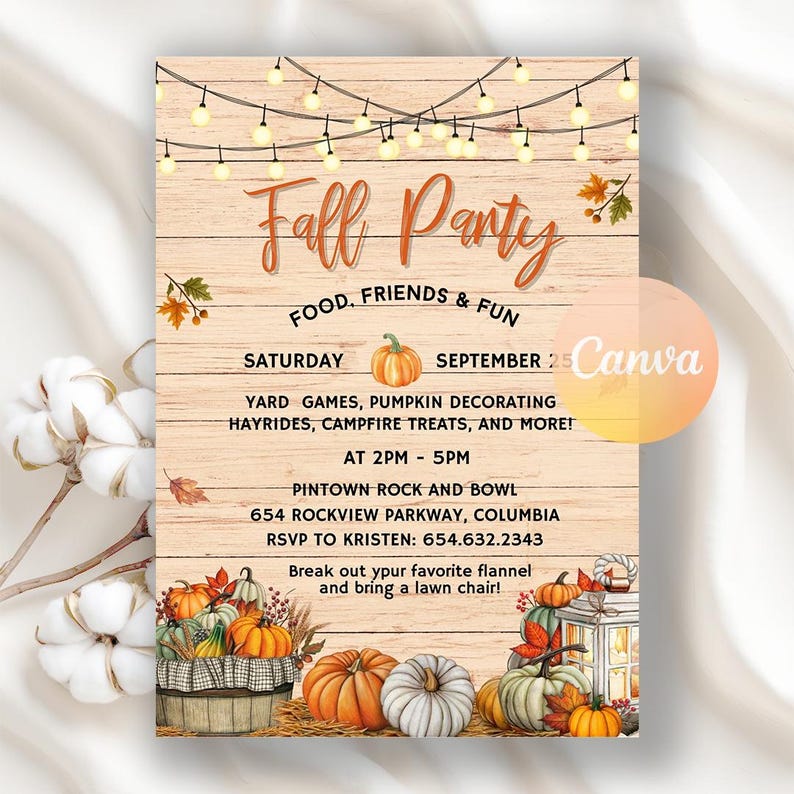 Fall Party Invitation, Fall Harvest Party Invitation, Fall Autumn ...