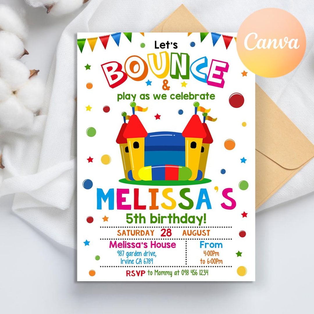 Bounce House Invitation, Bounce Invitation Template, Neon Glow Bouncy ...