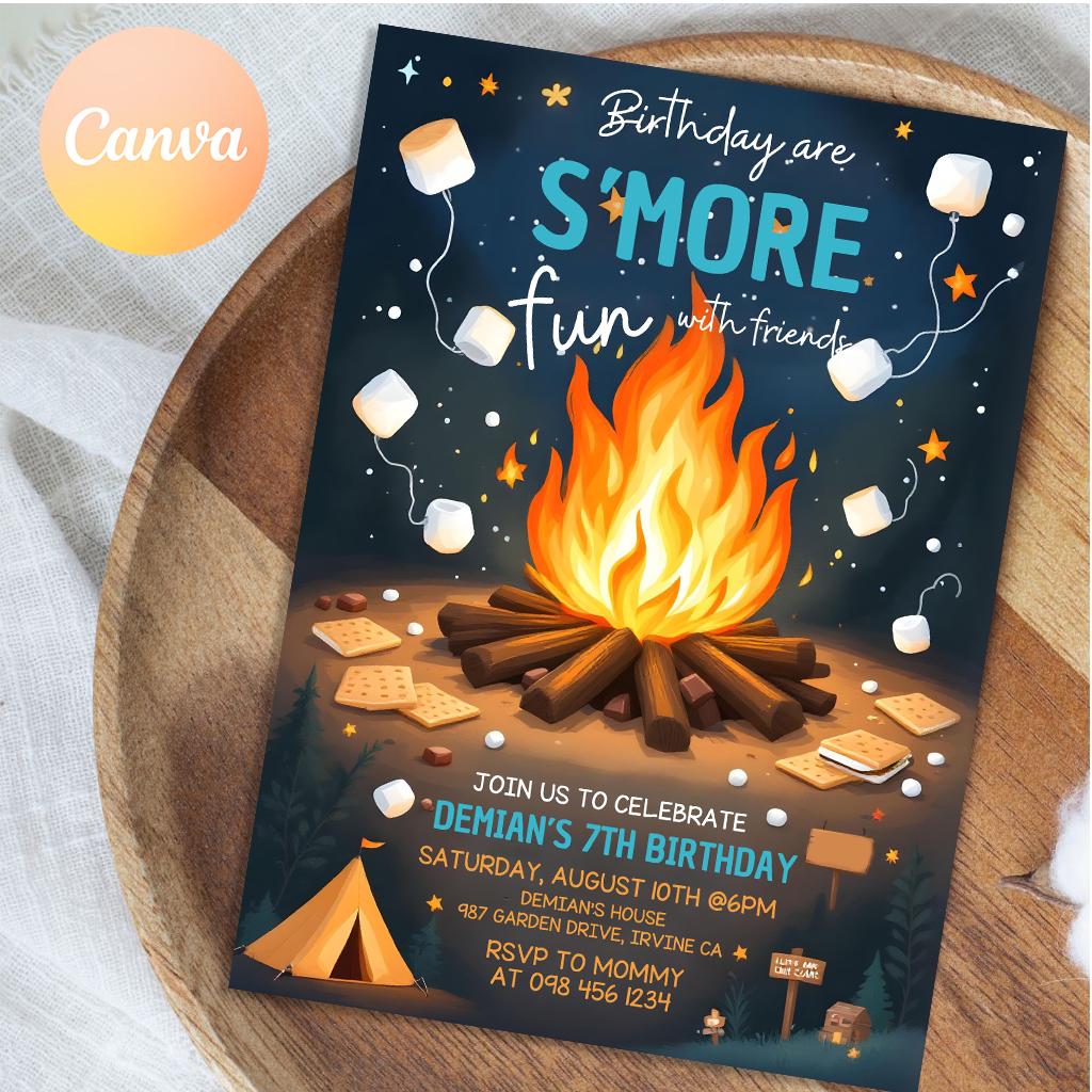 Smores Fun Birthday Invitation, Backyard Camping Invite, S'mores ...
