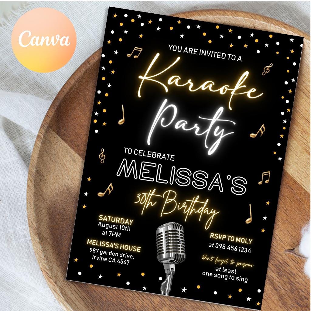 Karaoke Invitation, Editable Karaoke Birthday Invitation, Glow Karaoke ...