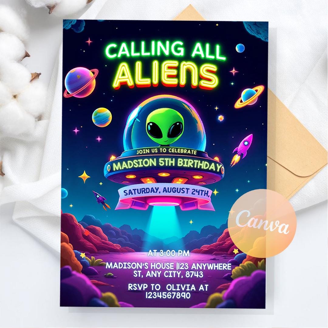 Alien Birthday Invitation, UFO Video Invitation, Spaceship Party ...