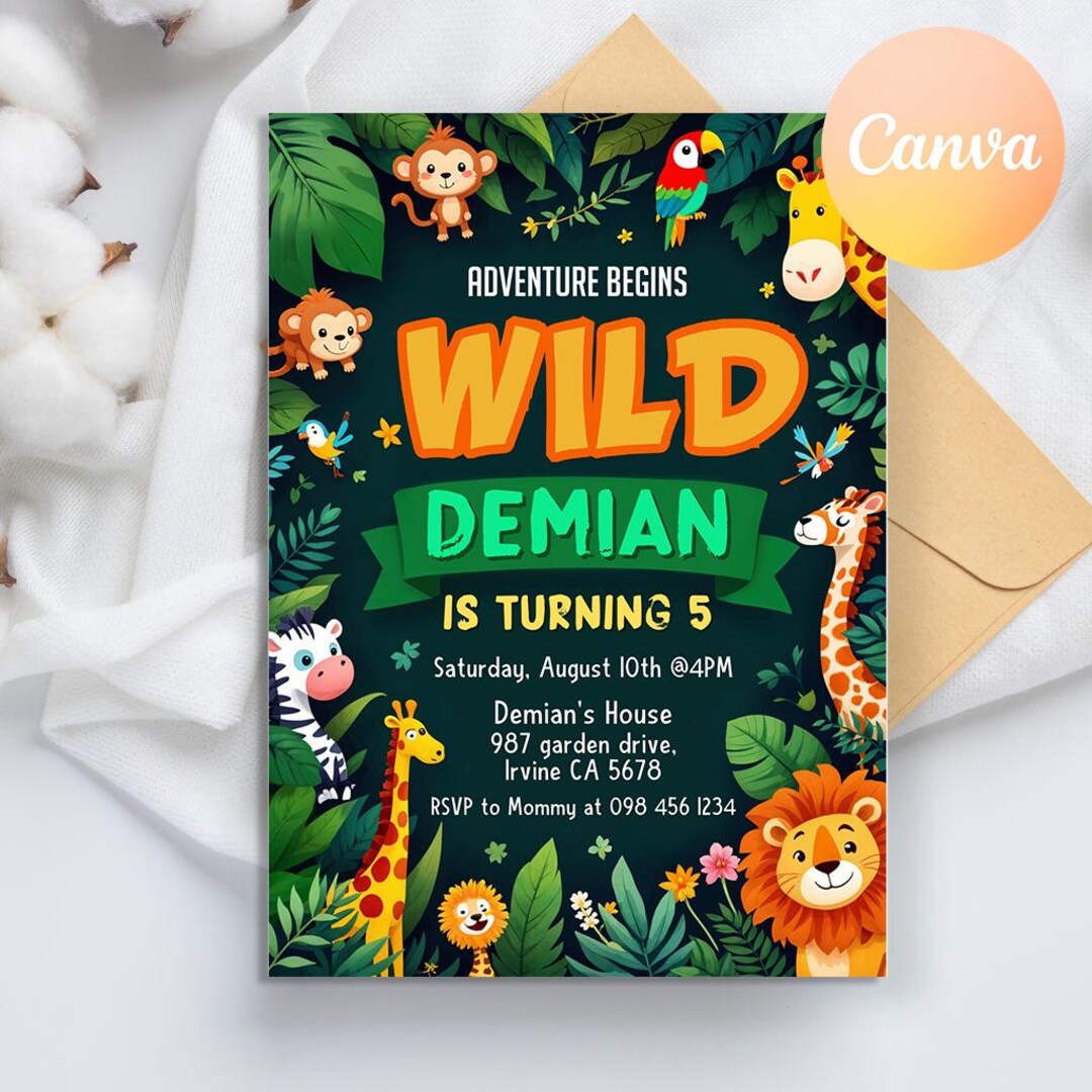 Safari Birthday Party Invitation, Jungle Safari Animals Birthday ...