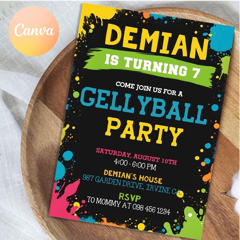 Gellyball Birthday Party Invitation, Paintball Party Invitation, Gelly ...