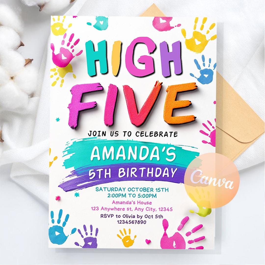 High Five Birthday Invitation, 5th Birthday Invite, Hi Five Girl ...