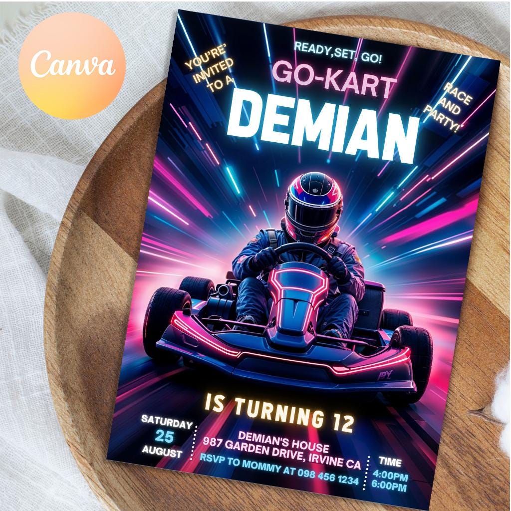 Editable Go Kart Birthday Party Invitation, Go Karting Birthday Party ...