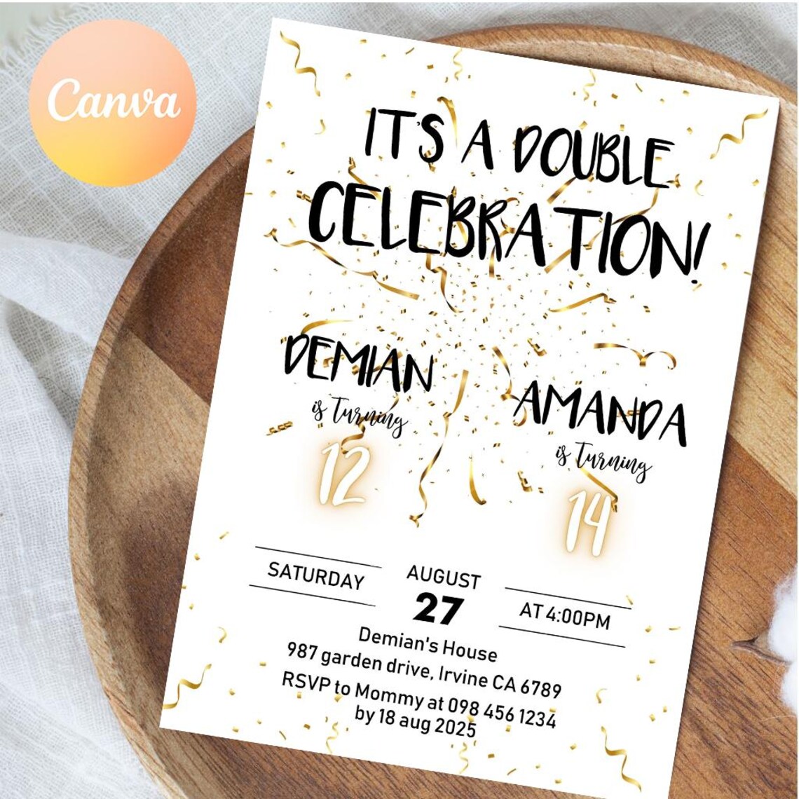 Join Party Birthday Invitation, Double Birthday Invitation, Join ...