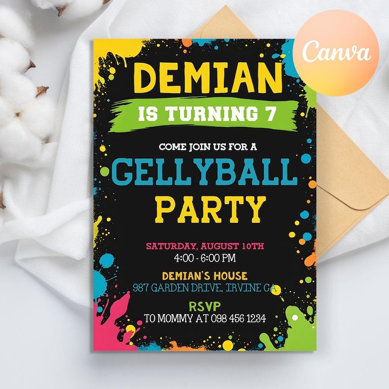 Gellyball Birthday Party Invitation, Paintball Party Invitation, Gelly ...