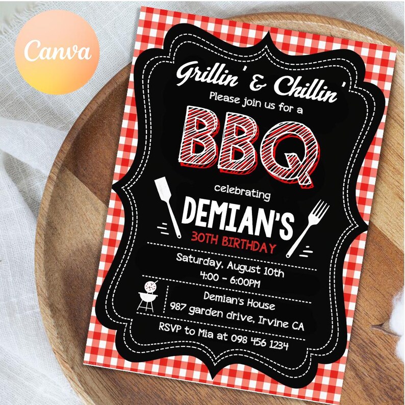 BBQ Invitation, BBQ Birthday Invitation, Adult Invitation, Backyard Barbecue Cookout Party, BBQ ...