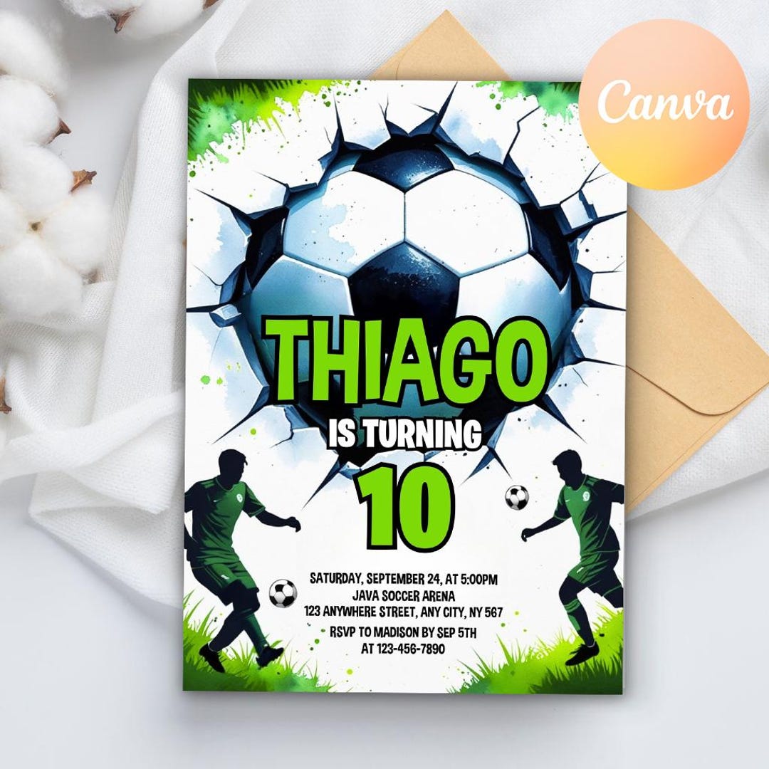 Editable Soccer Birthday Invitation Template, Soccer Birthday ...
