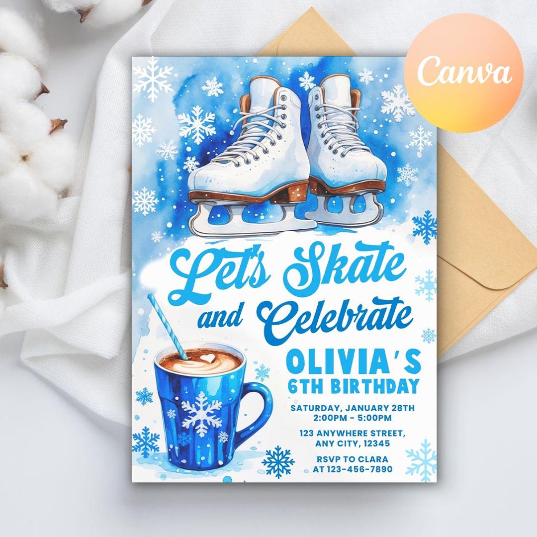 Ice Skating Birthday Party Invitation, Ice Skating Invite, Winter Skate ...