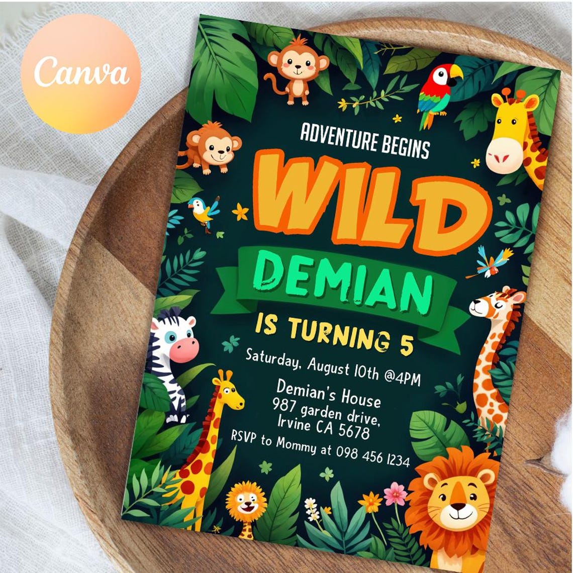 Safari Birthday Party Invitation, Jungle Safari Animals Birthday ...