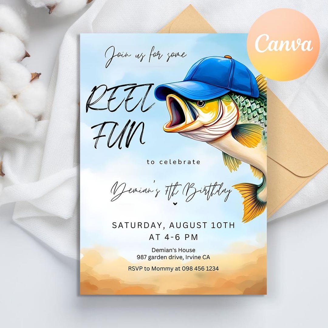 Editable Fishing Birthday Invitation, Fish Birthday Invitation, Reel in ...