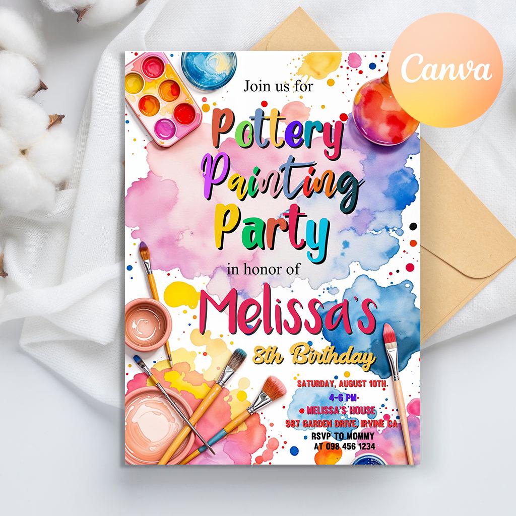 Painting Birthday Invitation, Pottery Painting Birthday Invitation ...