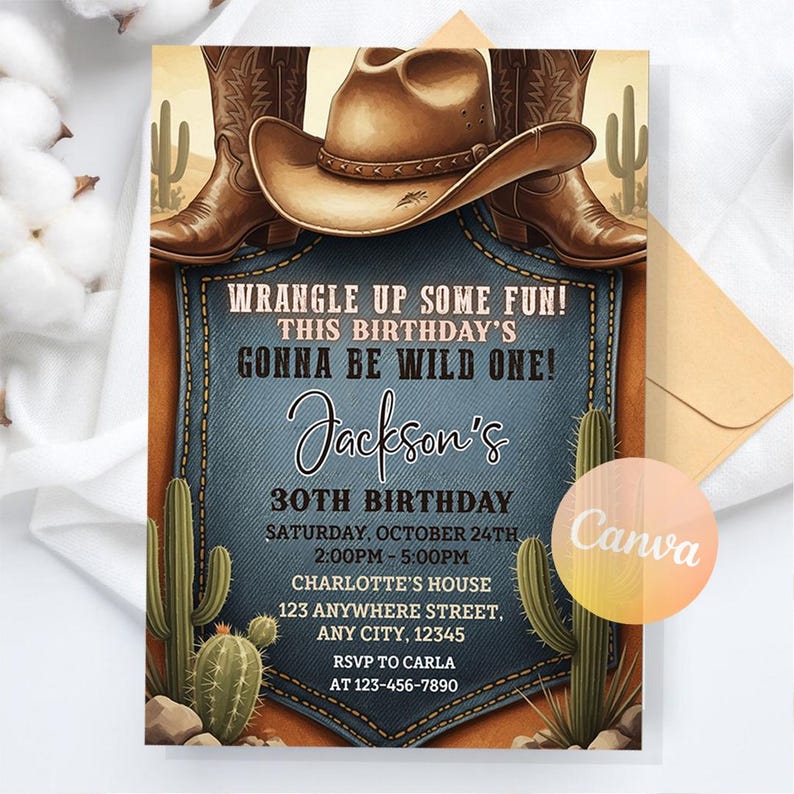 Western Birthday Invitation, Denim and Boots Birthday Party Invite ...