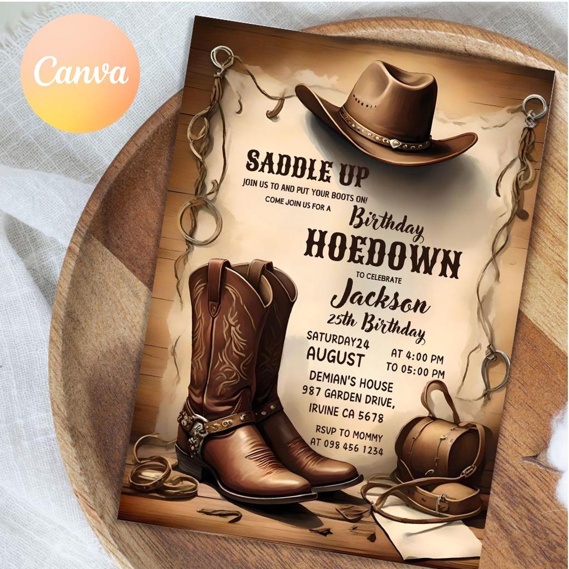Western Hoedown Birthday Party Invitation, Printable Cowboy Birthday ...