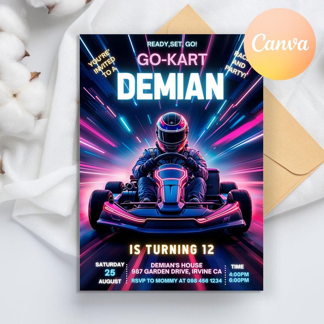 Editable Go Kart Birthday Party Invitation, Go Karting Birthday Party ...