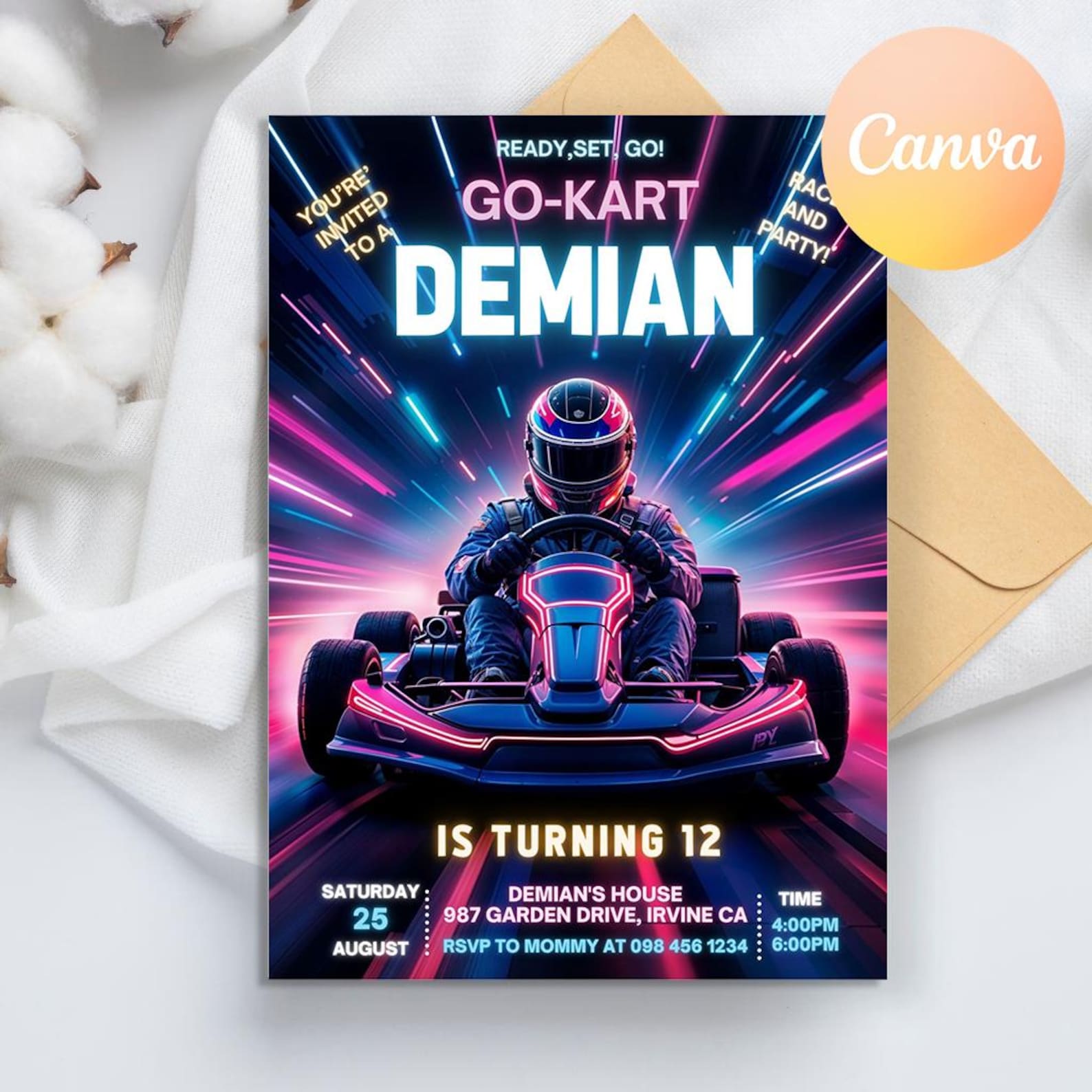 Editable Go Kart Birthday Party Invitation, Go Karting Birthday Party ...