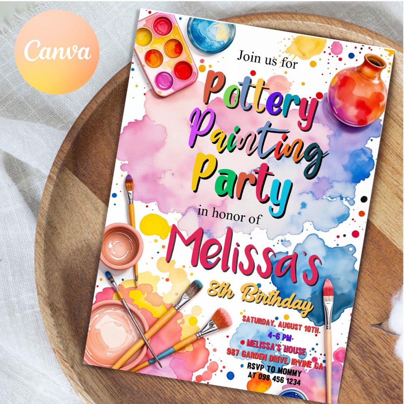 Painting Birthday Invitation, Pottery Painting Birthday Invitation ...