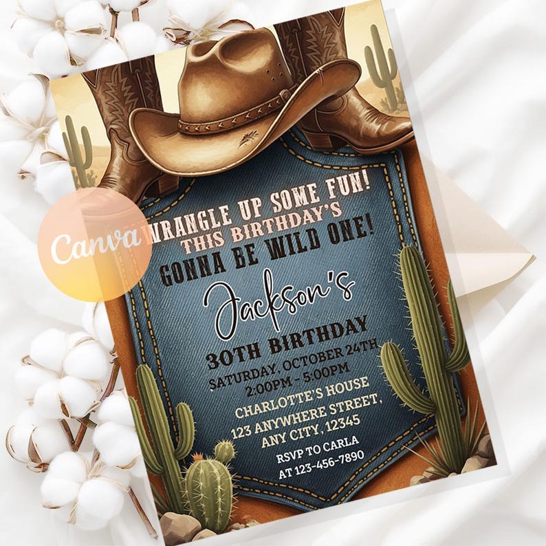 Western Birthday Invitation, Denim and Boots Birthday Party Invite ...