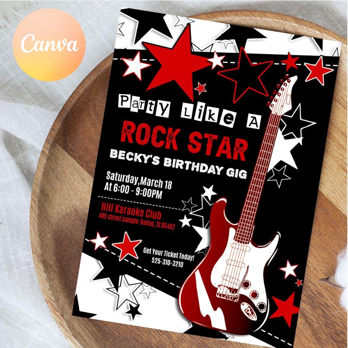 Rockstar Invitation, Rock Star Birthday Party Invitation, Guitar ...