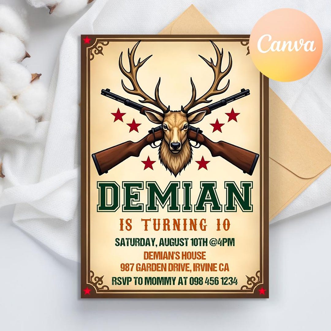 Hunting Birthday Party Invitation, Hunting Invitation, Camo Birthday ...