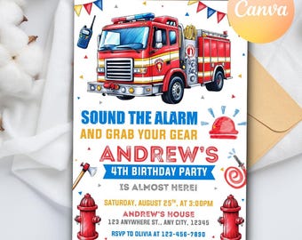 Editable Fire Truck Birthday Invitation Template, Firetruck Invitation ...