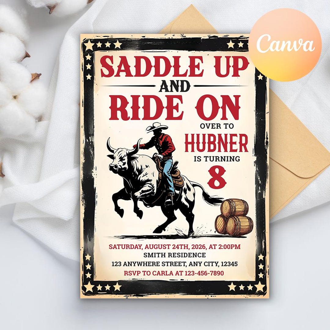 Bull Rodeo Birthday Invitation, Western Hoedown Birthday Party ...