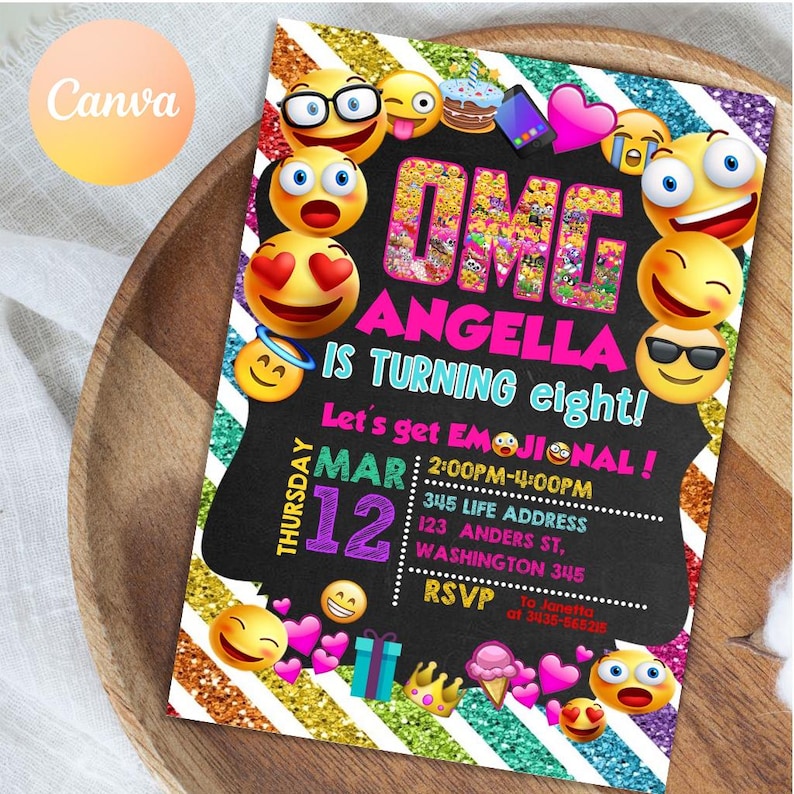 Emoji Invitation, Emoji Party, Emoji Birthday Invitation, Girl Birthday ...