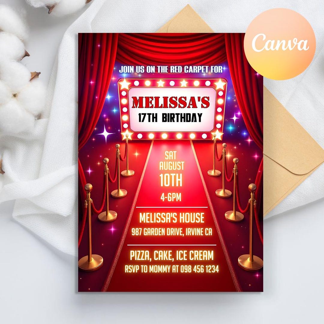 VIP Pass Red Carpet Birthday Invitation, VIP Pass Invitation, Hollywood ...