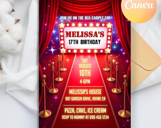 Hollywood Birthday Invitation: Red Carpet VIP Pass Sweet 16 Party ...