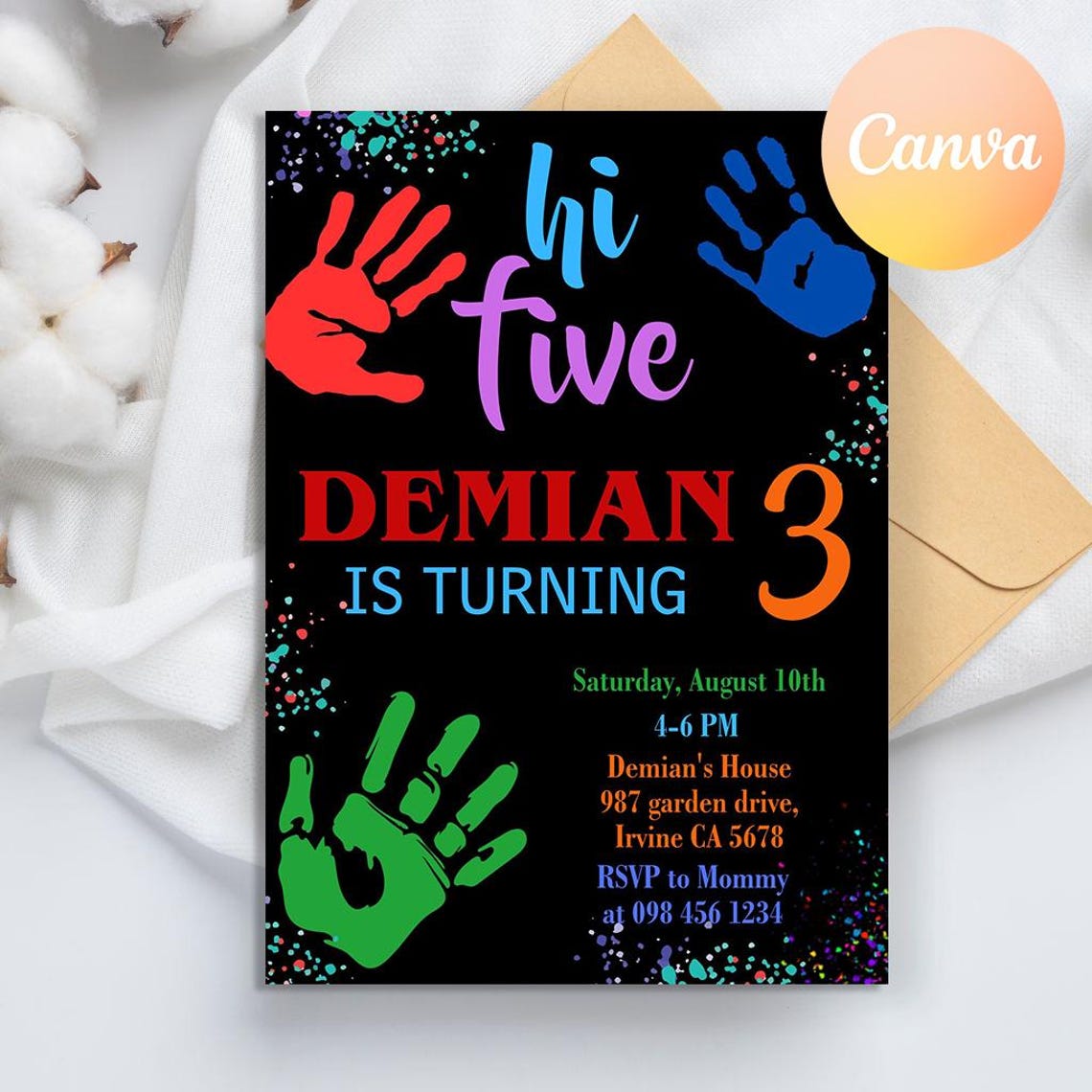 Hi-five Birthday Invitation, High Five Birthday Invitation, Girls 5th ...