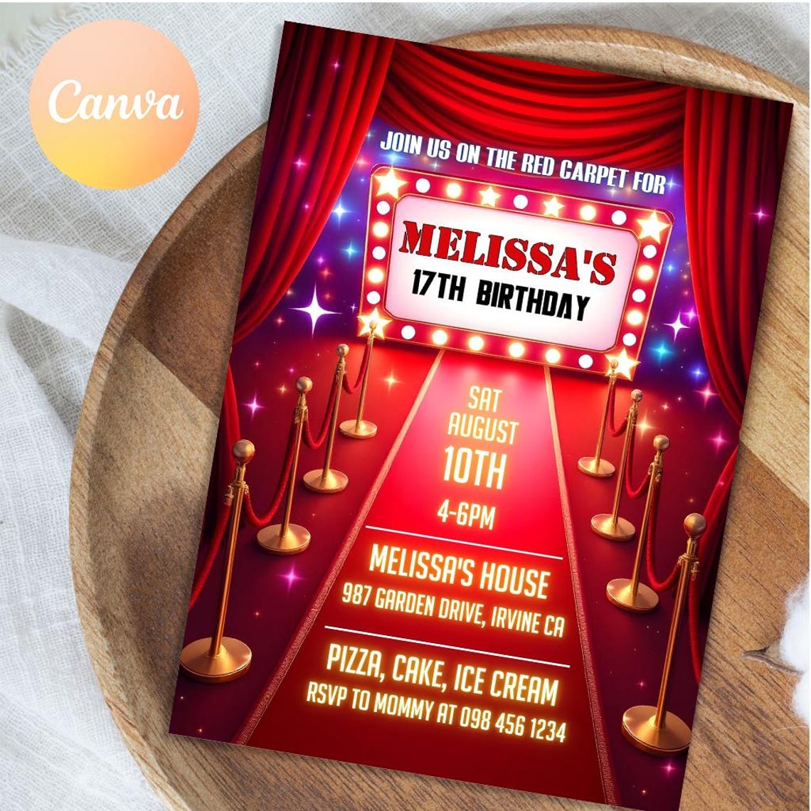 VIP Pass Red Carpet Birthday Invitation, VIP Pass Invitation, Hollywood ...