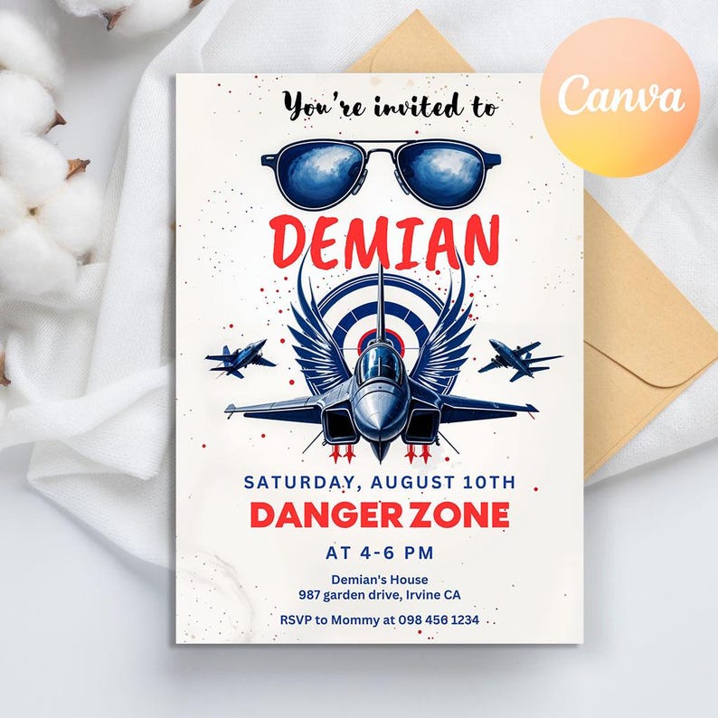 Editable Jet Fighter Invitation, Fighter Pilot Birthday Invitation ...