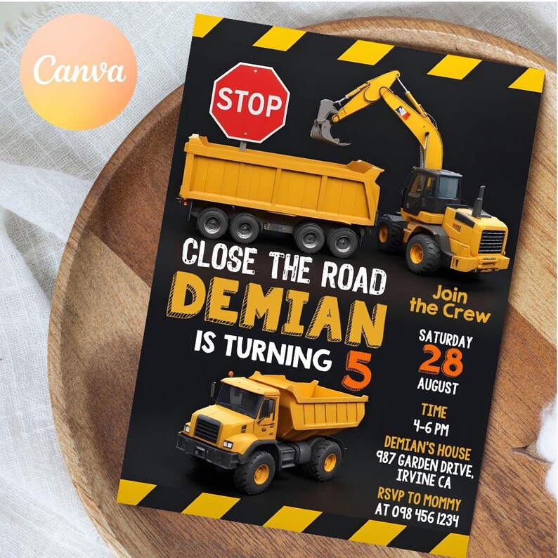 Construction Birthday Party Invitation, Construction Invitation ...